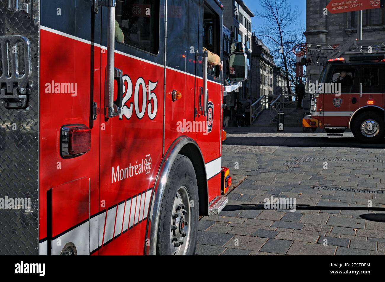 Fire trucks from the Montreal fire department are pictured at a call in ...