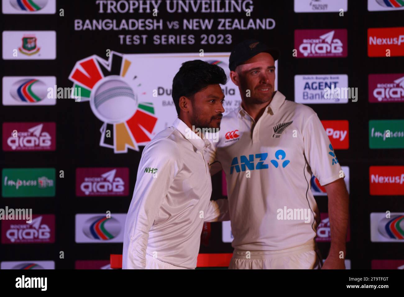 Bangladesh Test Team Captain Najmul Hossain Shanto (L) and New Zealand ...