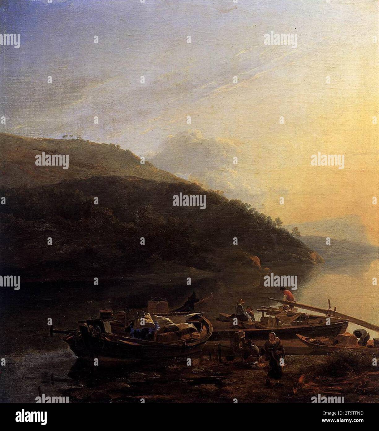 River Scene with Loaded Barges c. 1655 by Adam Pynacker Stock Photo - Alamy