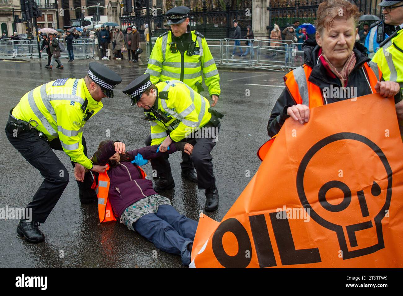 London, UK. 27th November, 2023. Just Stop Oil protesters were back ...