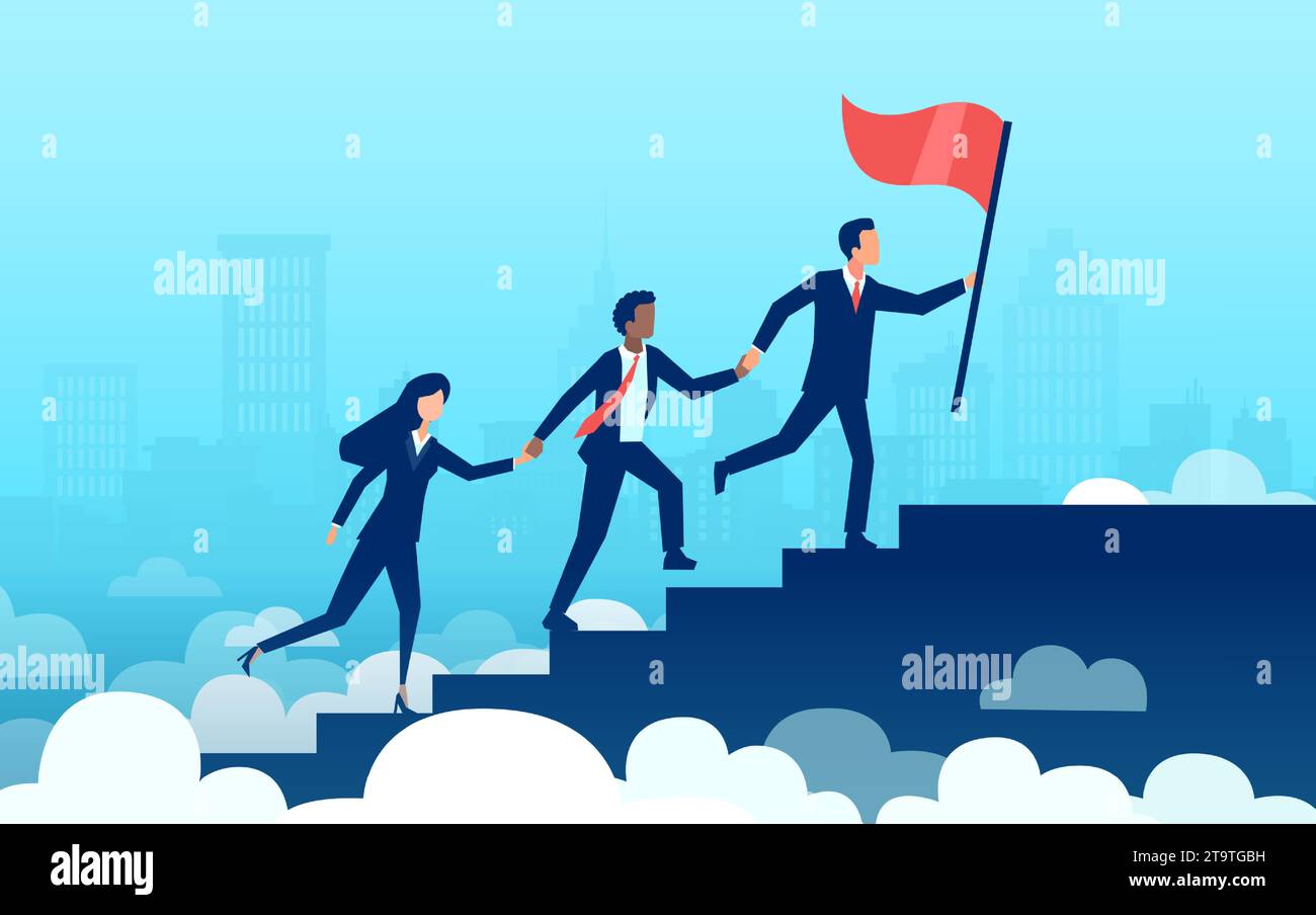 Team work success. Vector of a group of business people climbing up ...