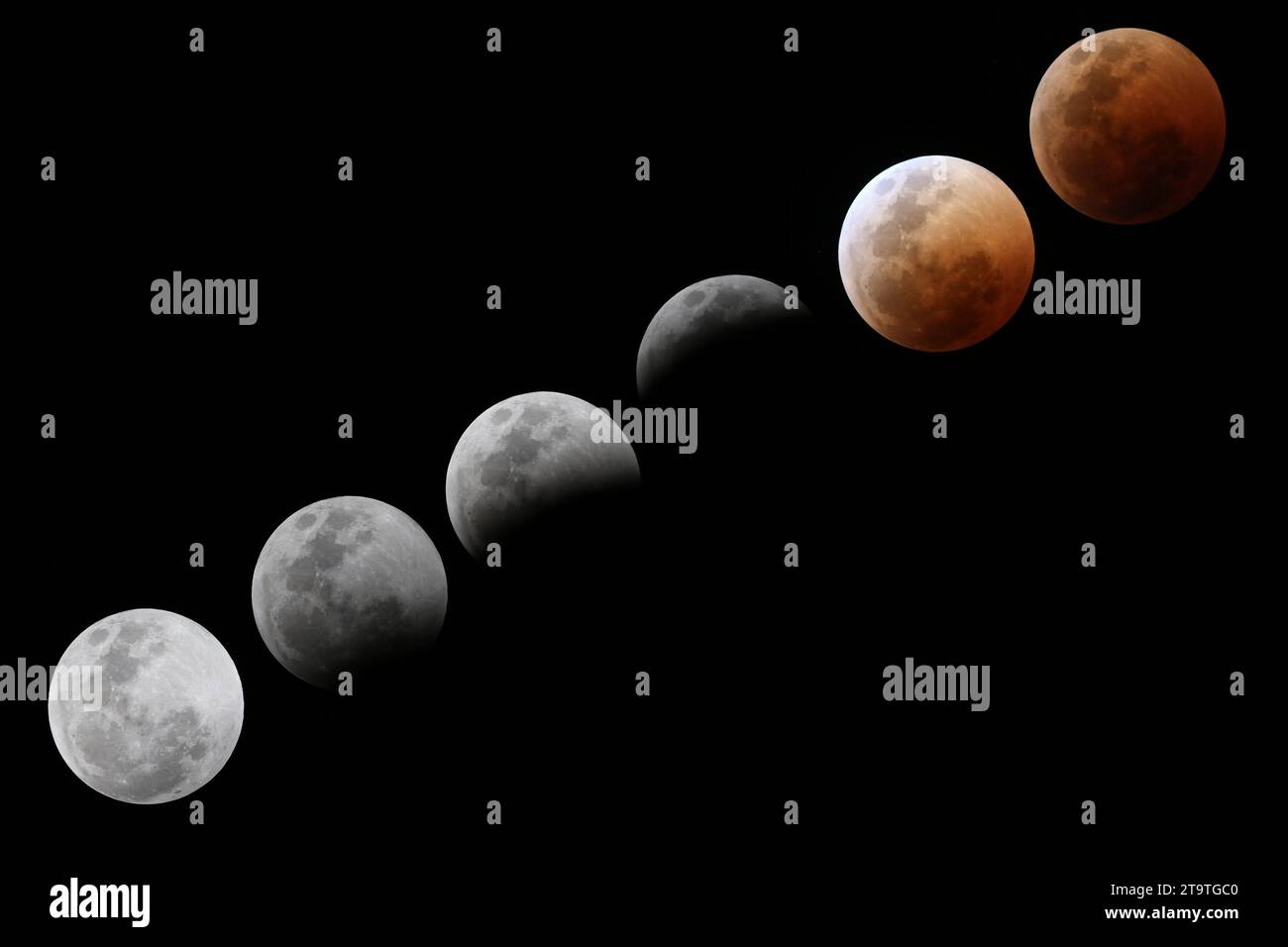The first part of the 2018 Lunar Eclipse sequence seen from Cape Town, South Africa Stock Photo ...