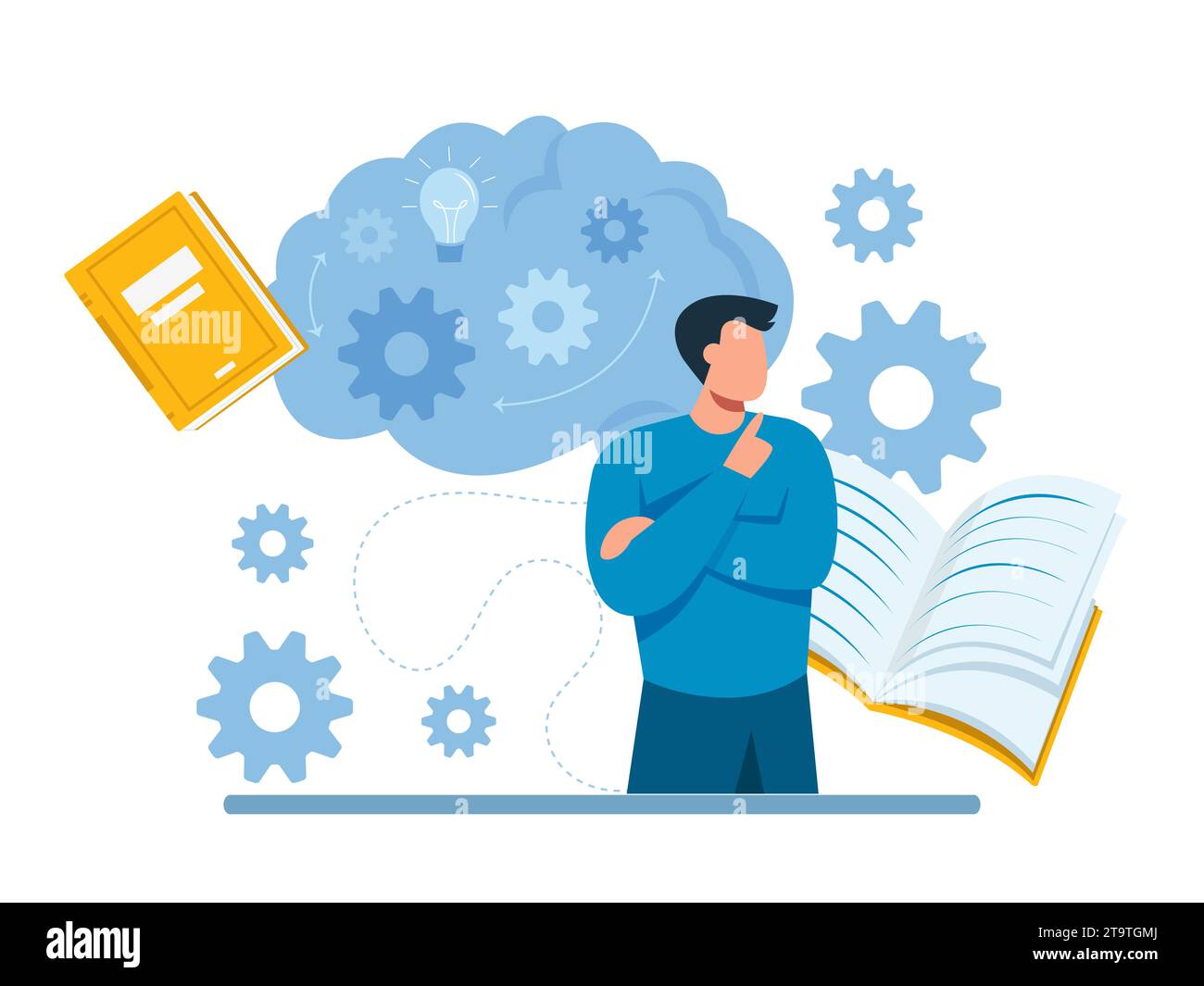 Vector of a young thinking student man planning study goals Stock ...