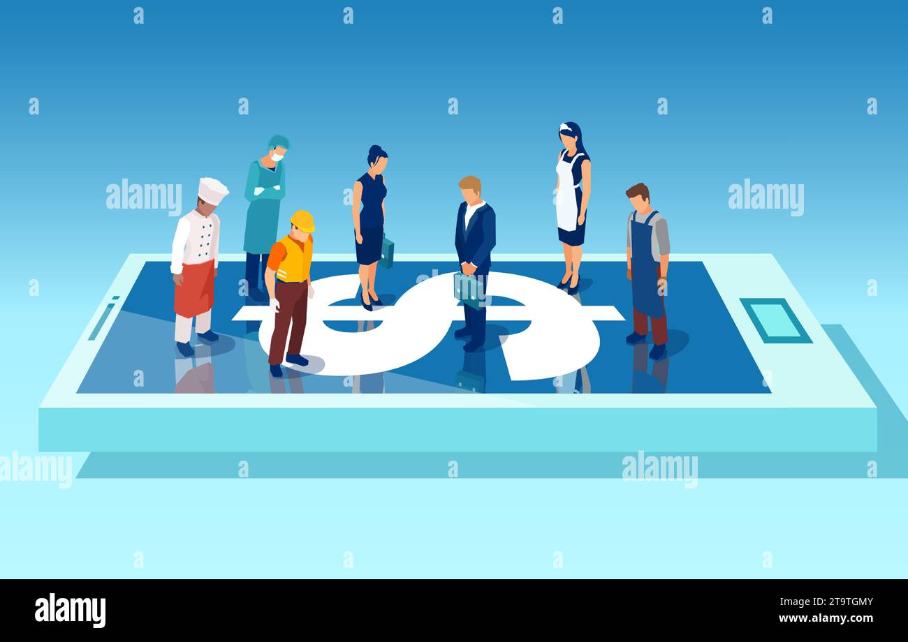 Vector of a group of people of different occupations standing on a big ...