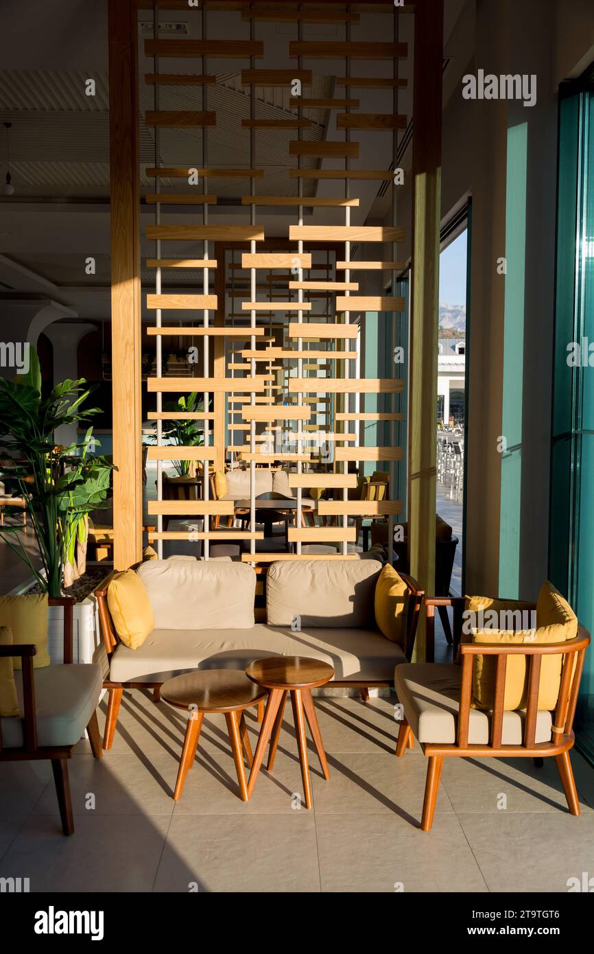 Furniture for relaxing under bright sunlight modern street cafe design ...