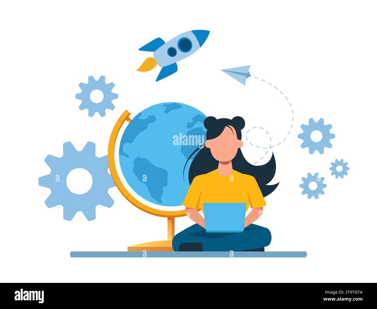 Vector of a woman with laptop browsing internet Stock Vector Image ...