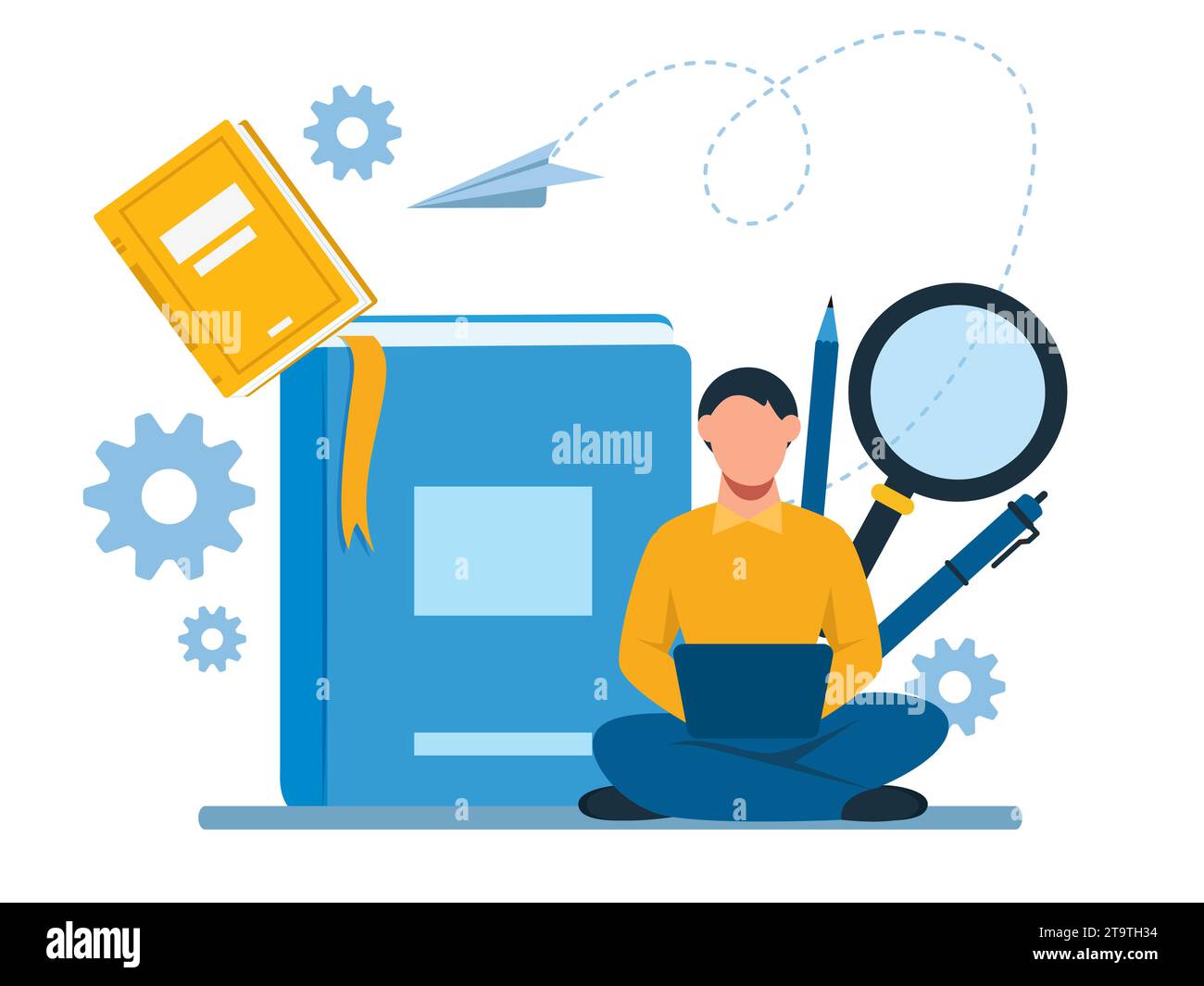 Vector of a man with laptop computer studies online Stock Vector Image ...