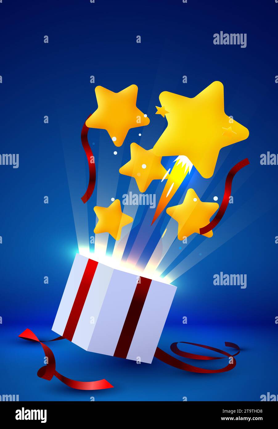 Open gift box with star explosion. Social media promotion. Vector ...