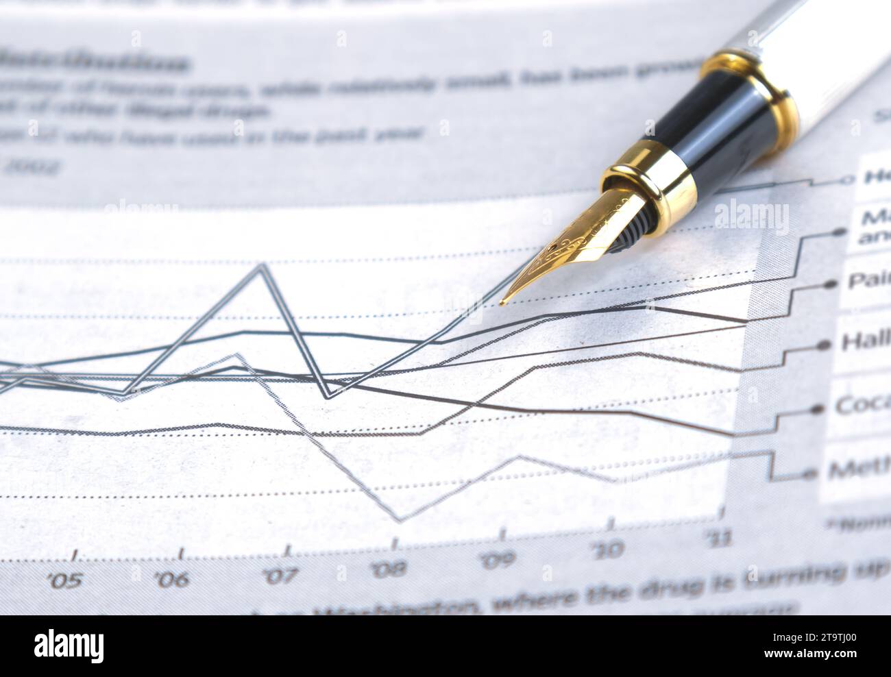 financial chart and graph near business fountain pen on financial ...