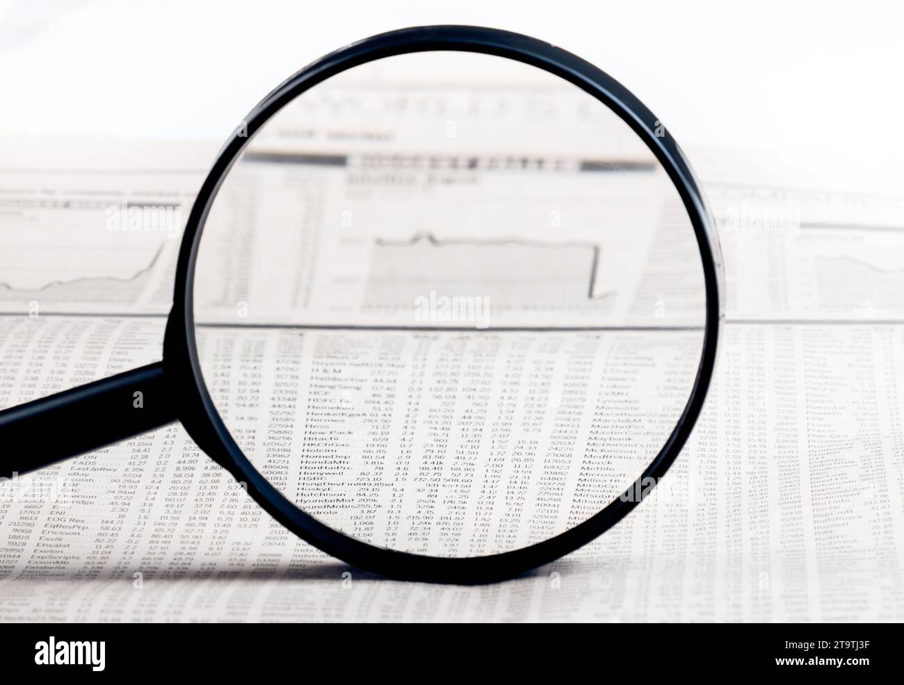 financial data and graph see through lens of loupe on financial ...