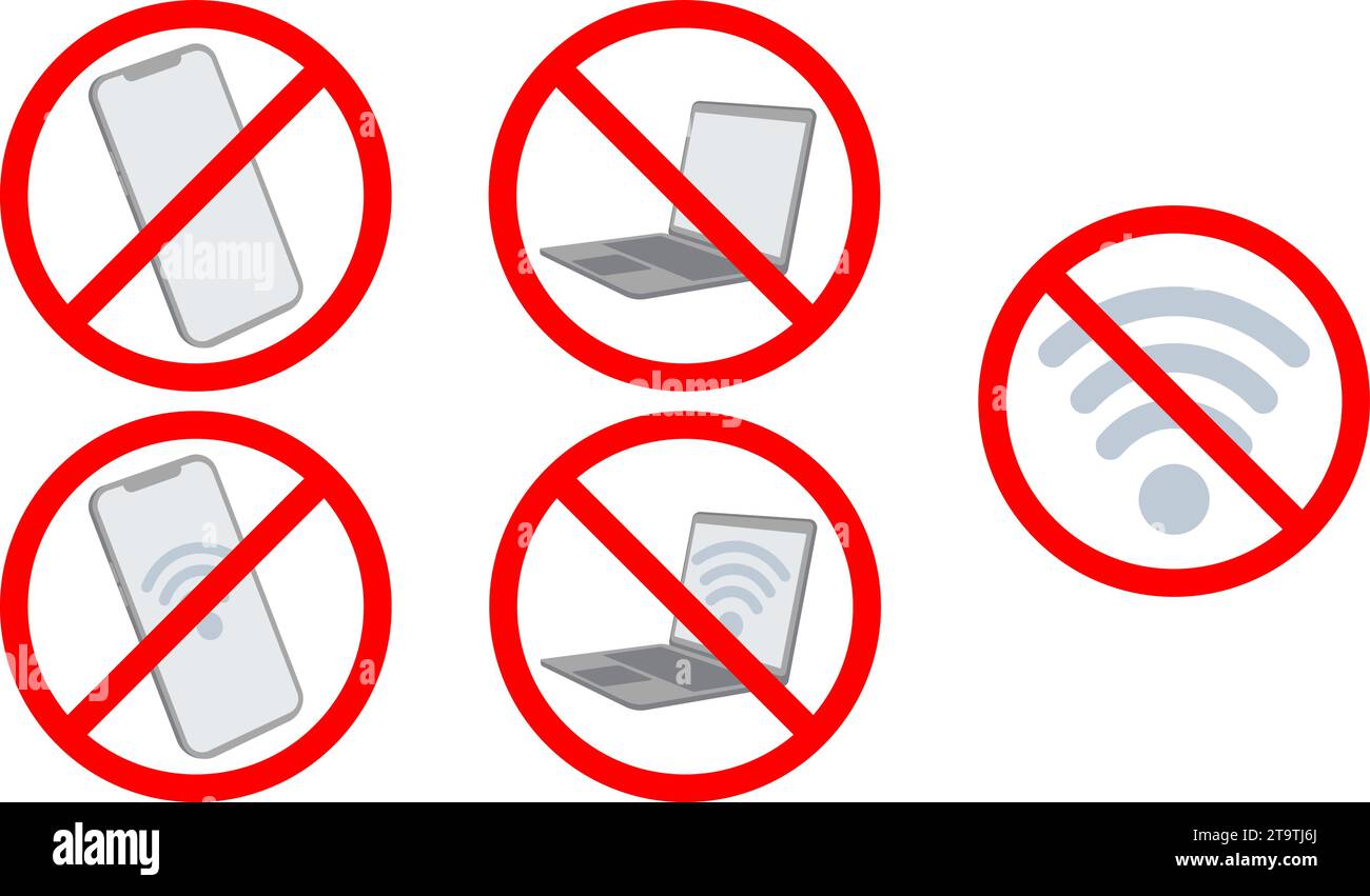 Set of prohibition icons for mobile phone, laptop and wi-fi. Vector ...