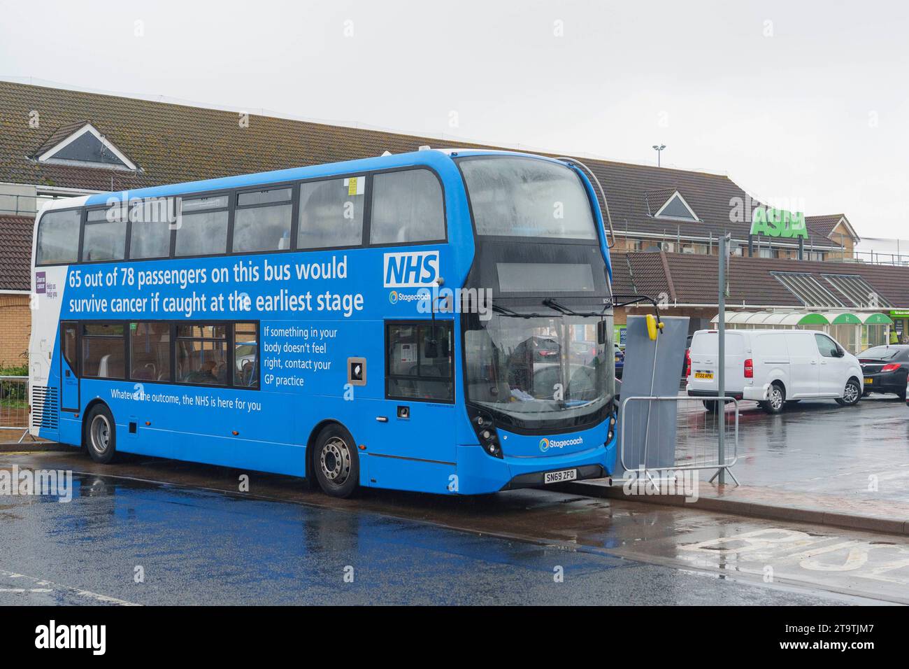 EDITORIAL USE ONLY The 'NHS Bus-ting Cancer' bus passes through Grimsby ...