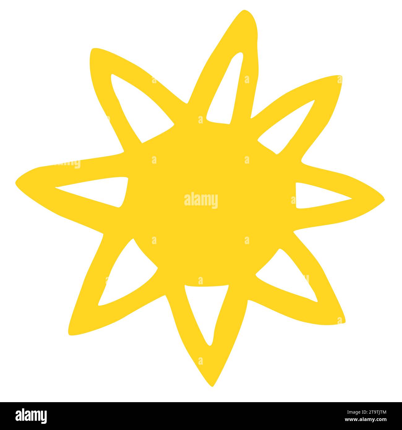 Hand drawn Sun painted with ink brush, isolated on white background ...
