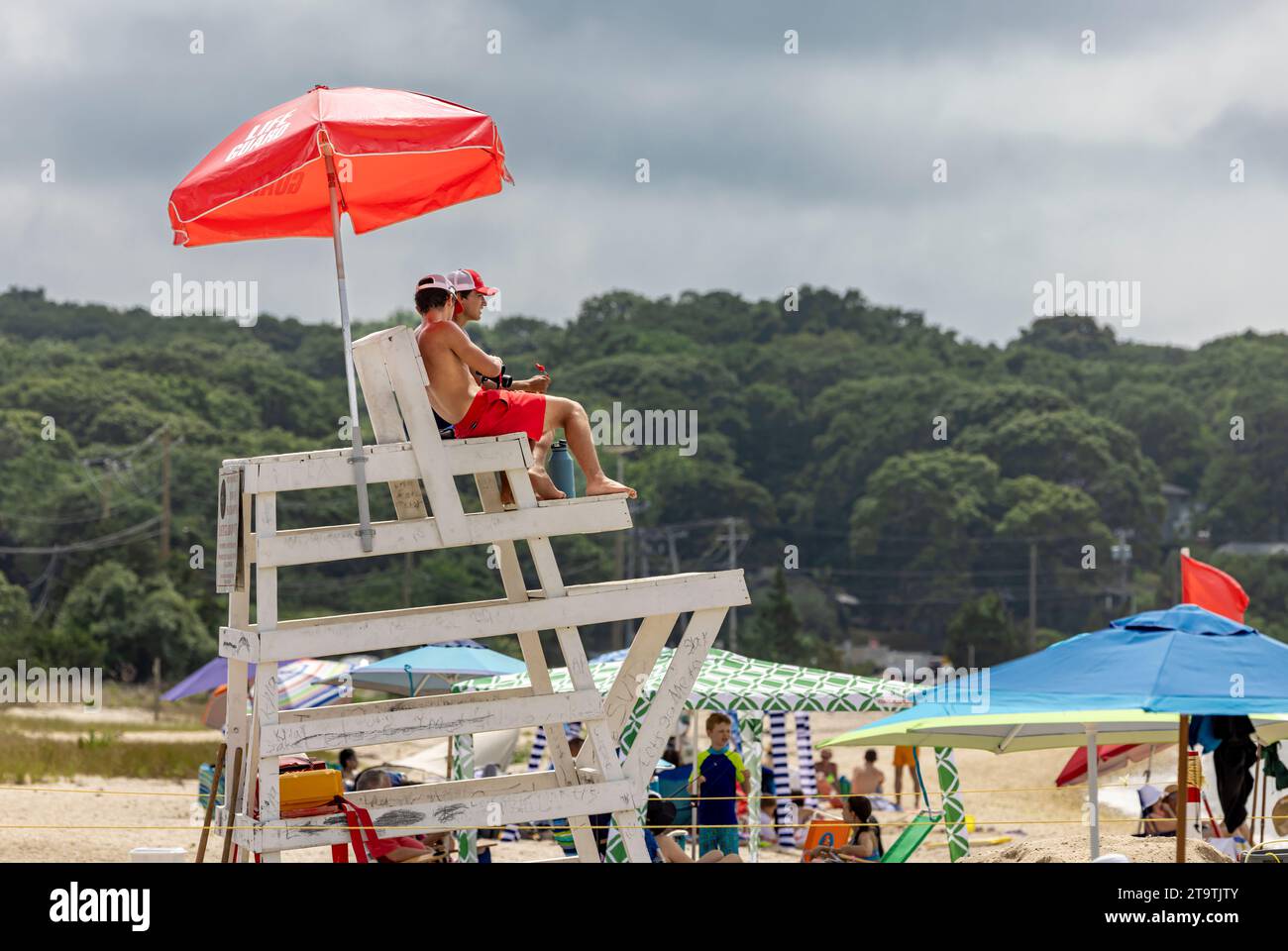 two lifeguards on duty at long beach Stock Photo - Alamy
