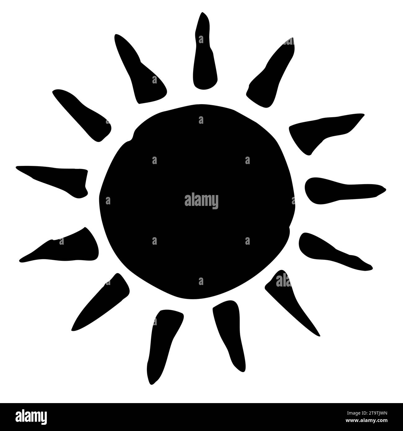 Hand drawn Sun painted with ink brush, isolated on white background ...