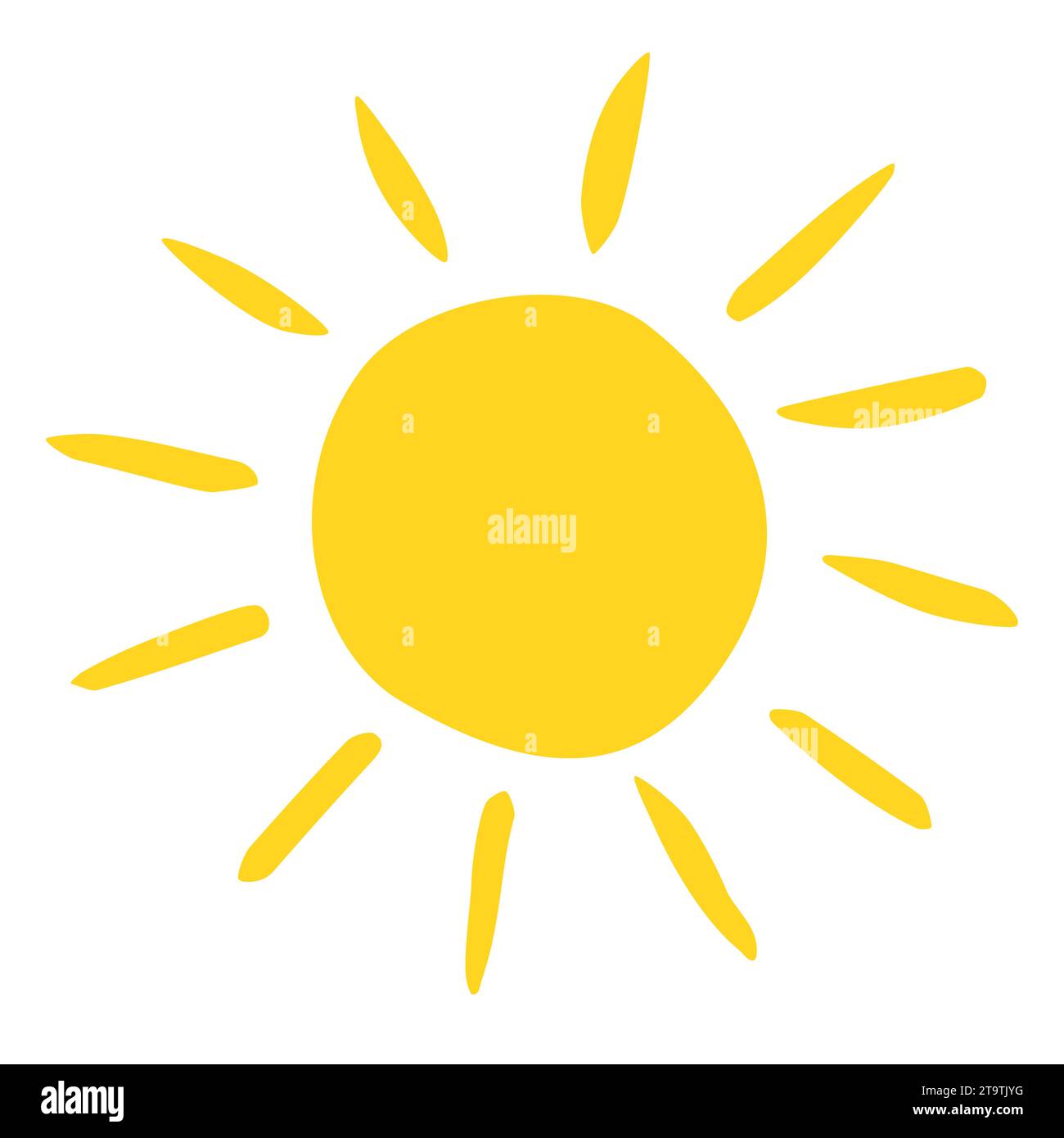 Hand drawn Sun painted with ink brush, isolated on white background ...