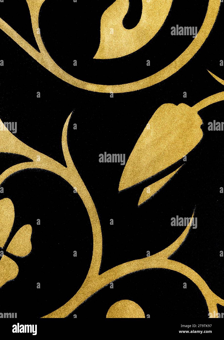 black with golden flowers fantasy pattern wallpaper background texture ...