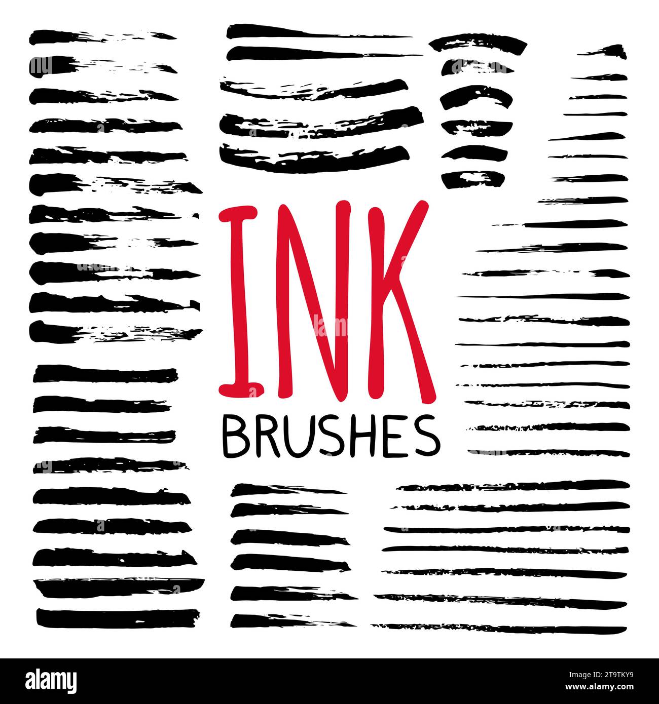 Mega set of ink brushes. Hand painted with black ink. Graphic design ...