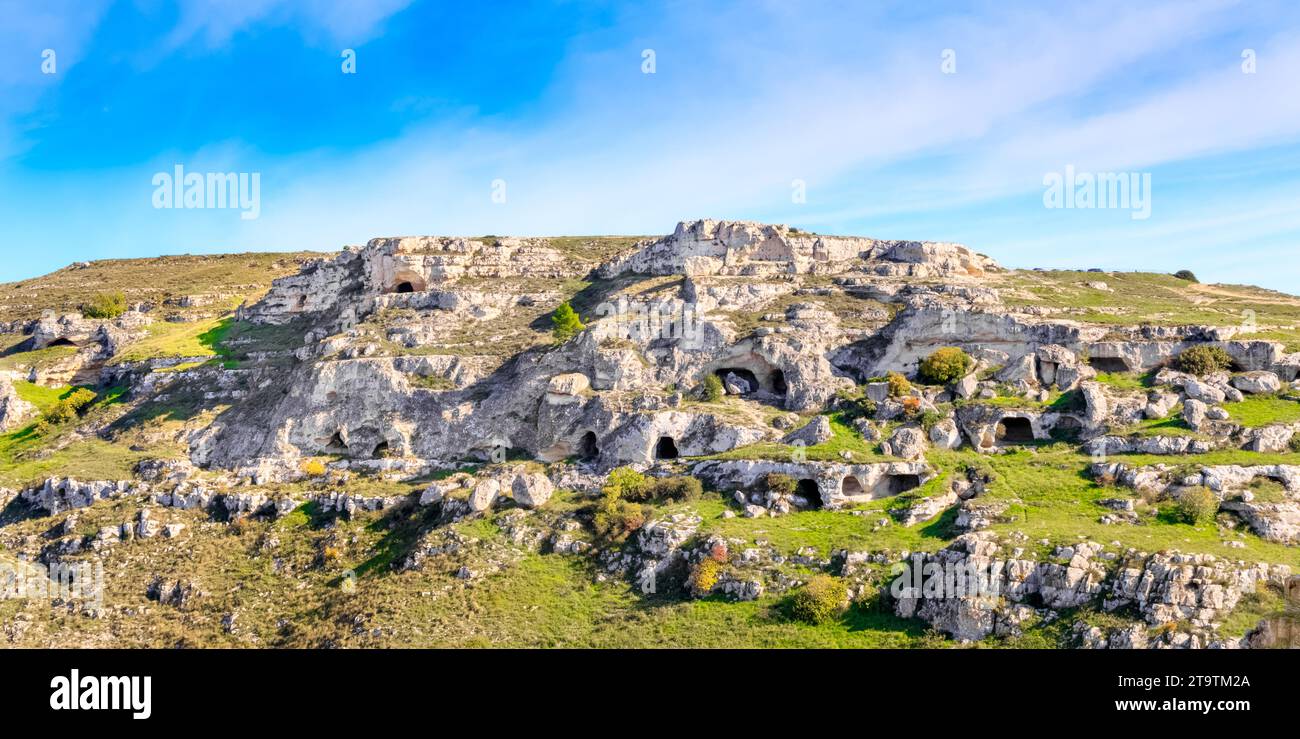 Landscape of rupestrian church, historic building. Sassi of Matera ...