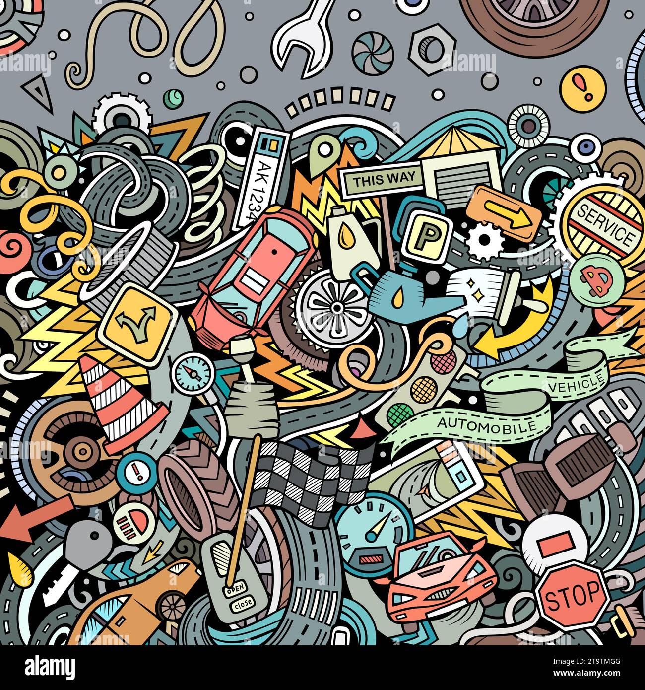 Cartoon cute doodles Vehicle frame card. Colorful detailed, with lots ...