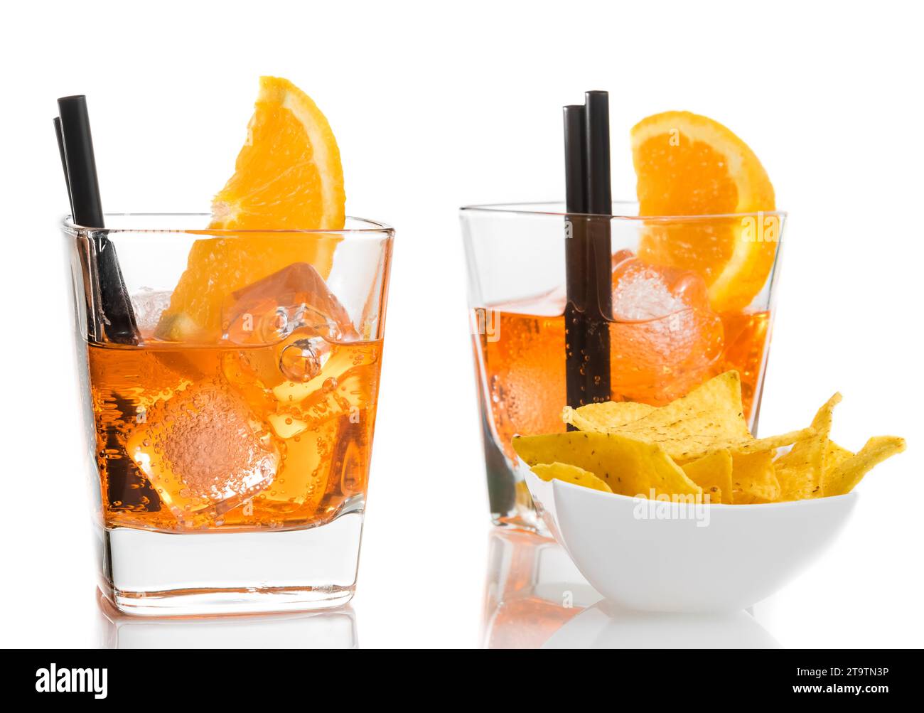 glasses of spritz aperitif aperol cocktail with orange slices and ice ...