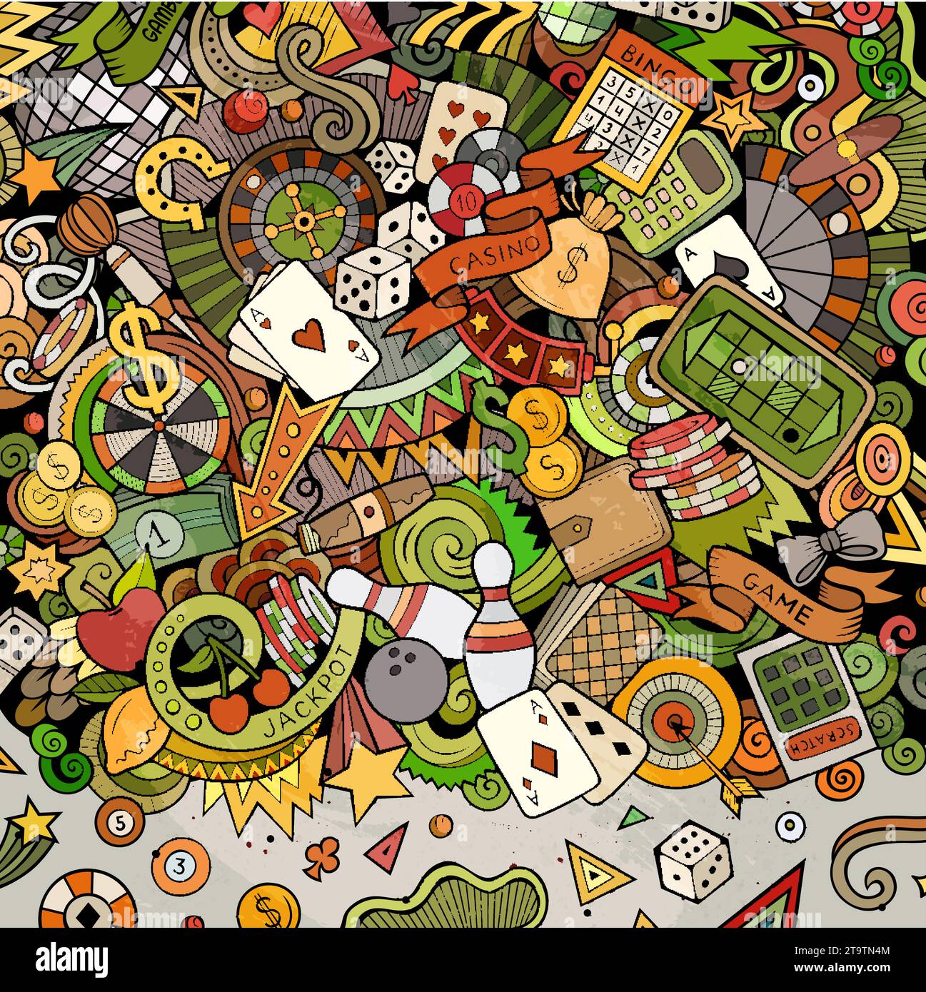 Casino hand drawn vector doodles frame. Gambling elements and objects ...