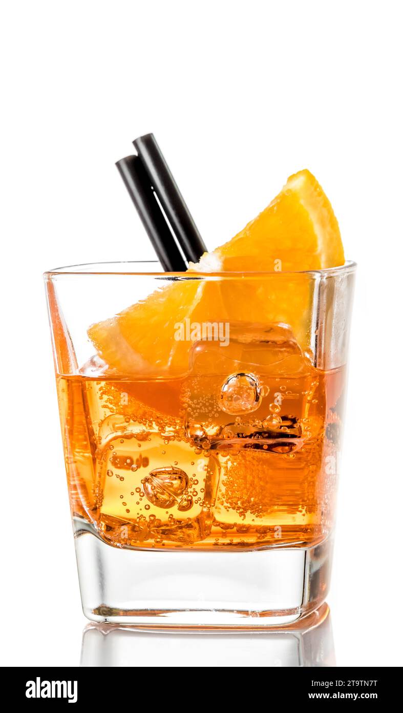 glass of spritz aperitif aperol cocktail with orange slices and ice ...