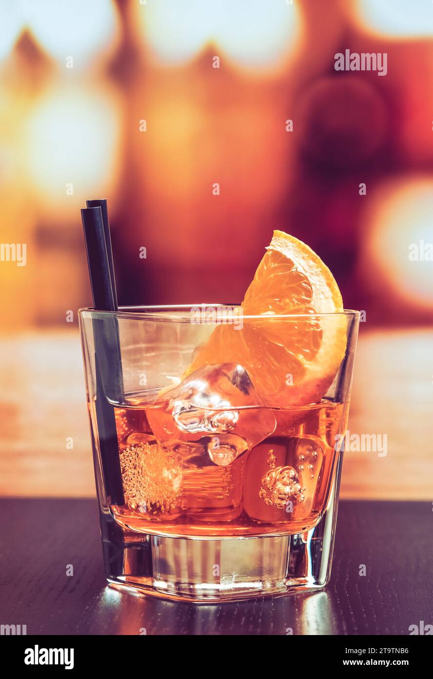 glass of spritz aperitif aperol cocktail with orange slices and ice ...