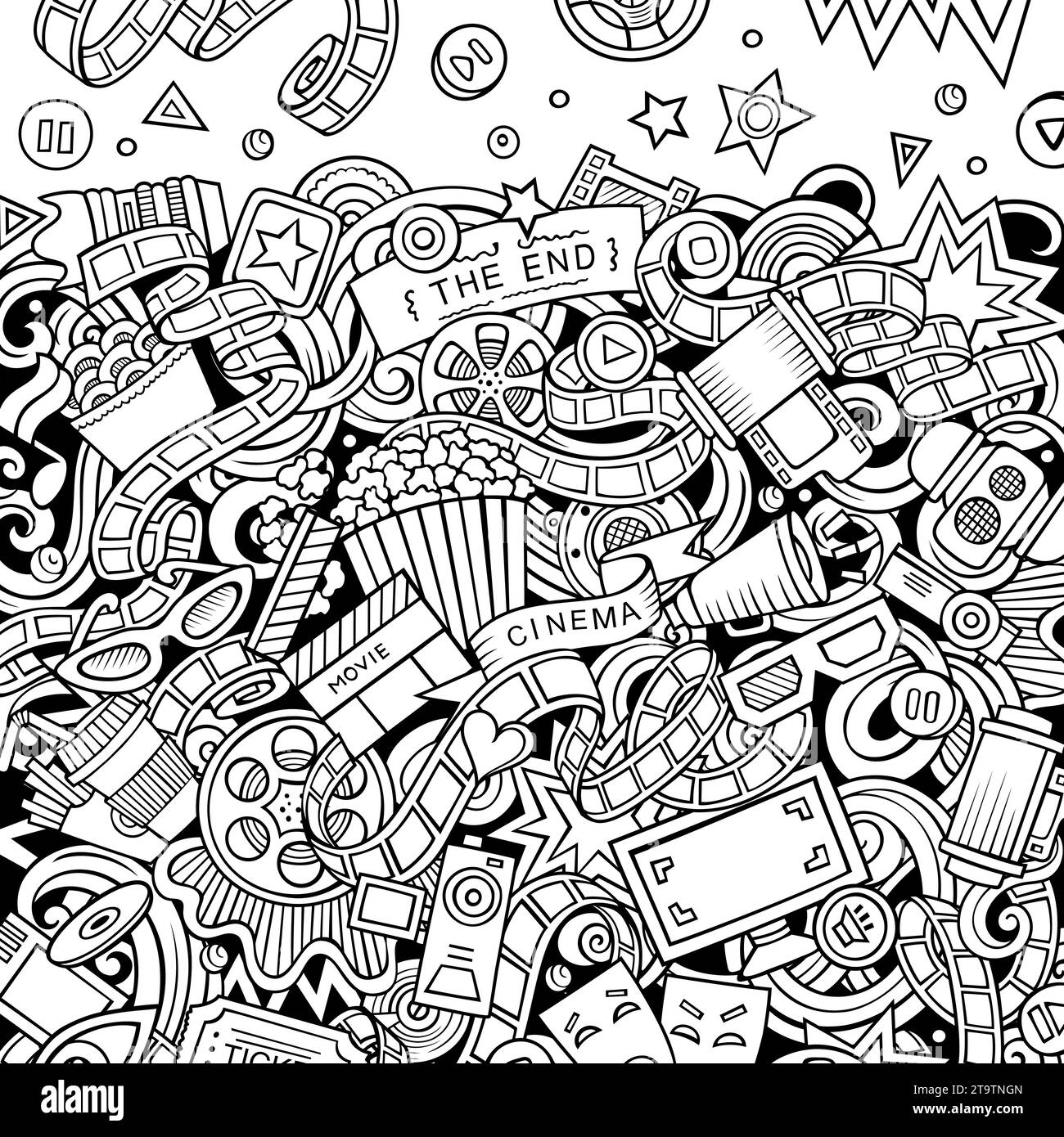 Cartoon cute doodles cinema frame design. Sketchy detailed, with lots ...