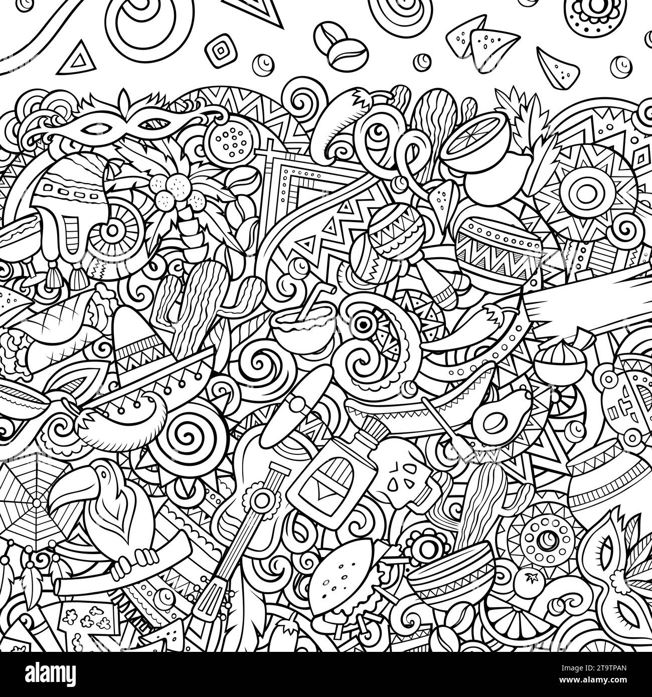 Latin America cartoon vector frame. Sketchy detailed border with lot of ...