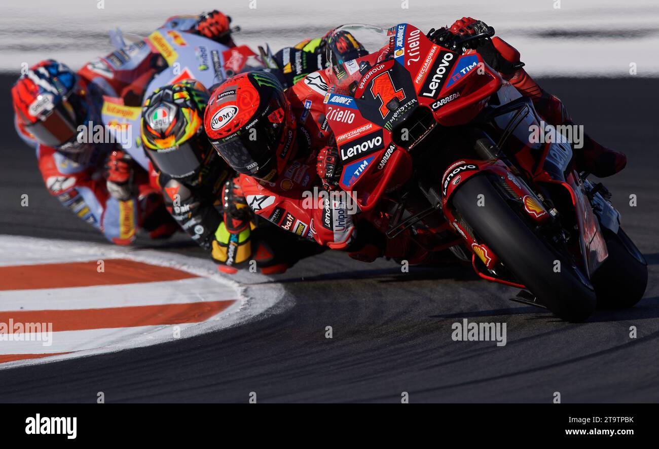 Valencia, Spain. 26th Nov, 2023. Francesco Bagnaia (front) of Ducati ...