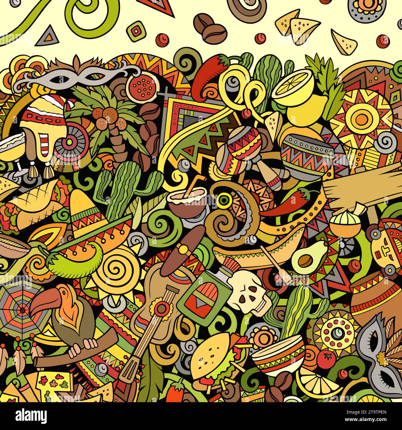 Latin America cartoon vector frame. Colorful detailed border with lot ...