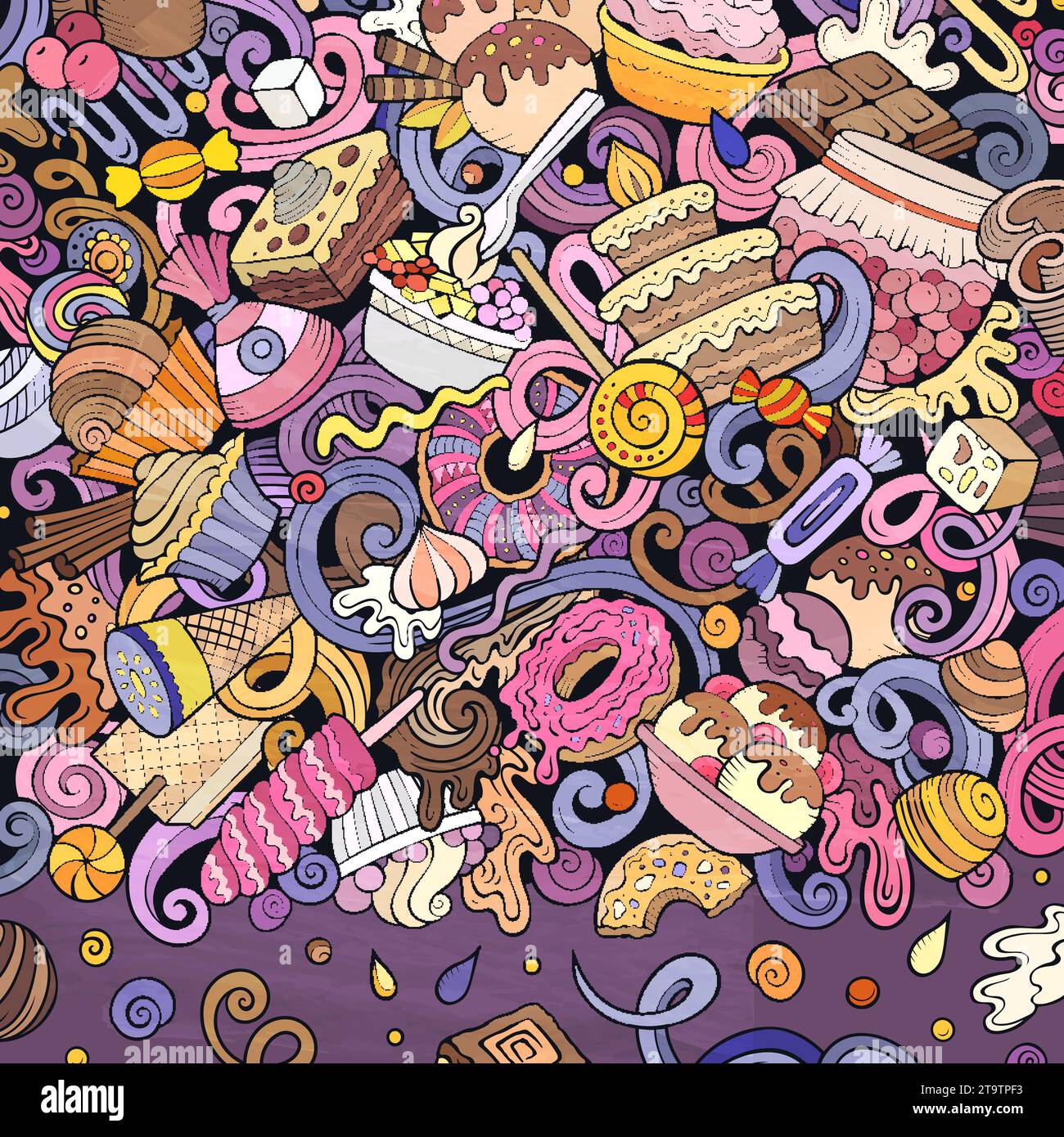 Sweet food cartoon vector doodles frame. Desserts border design ...