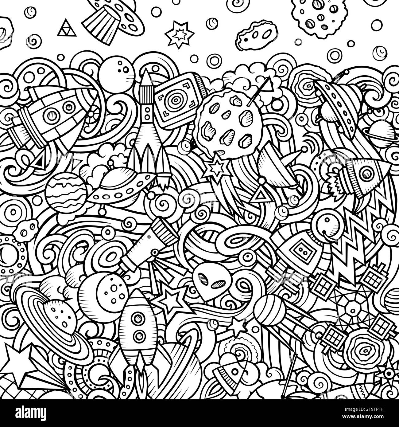 Cartoon vector doodles Space frame. Sketchy, detailed, with lots of ...