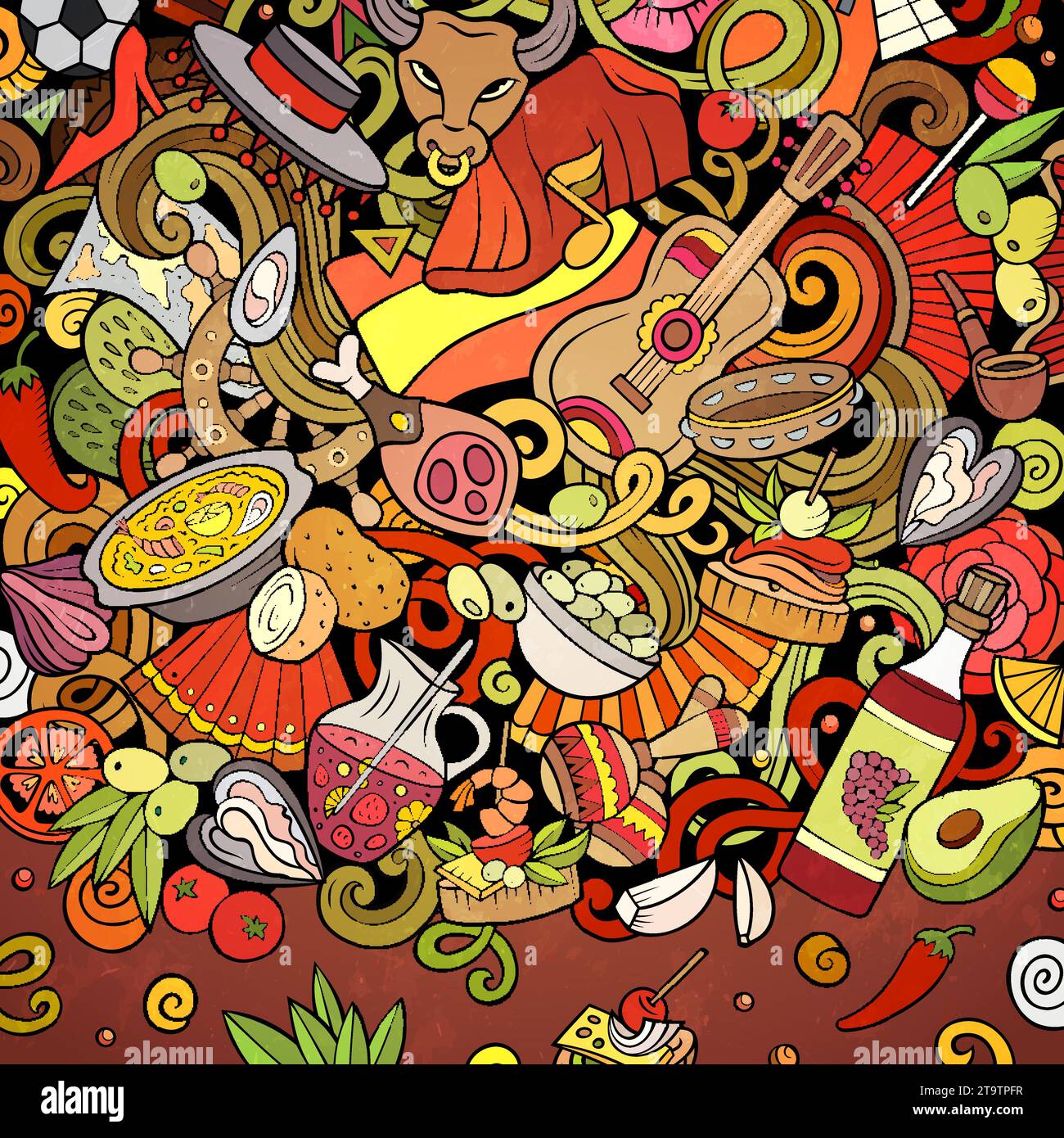 Spain cartoon vector doodles frame. Spanish border design. European ...