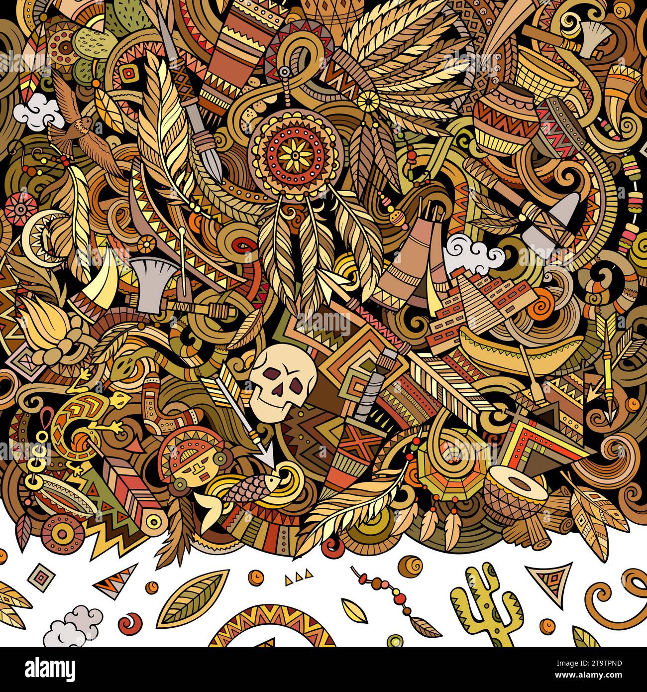 Native American hand drawn vector doodles frame. Tribal border design ...