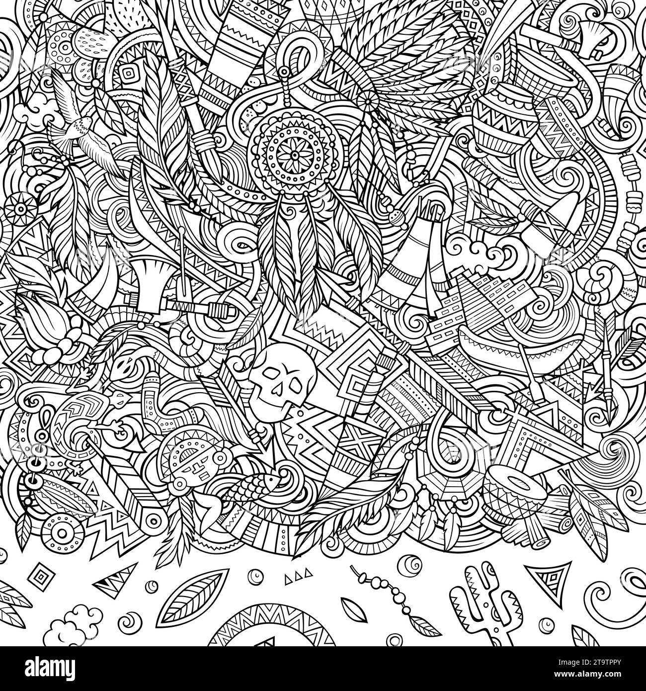 Native American hand drawn vector doodles frame. Tribal border design ...