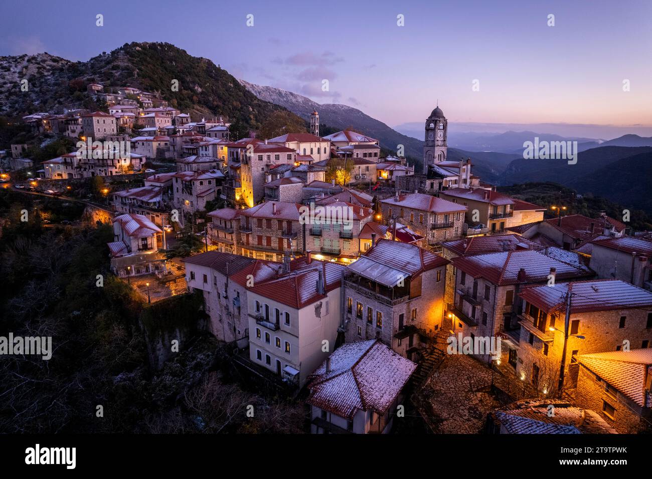 Dimitsana village, Arcadia, Greece during sunset Stock Photo - Alamy
