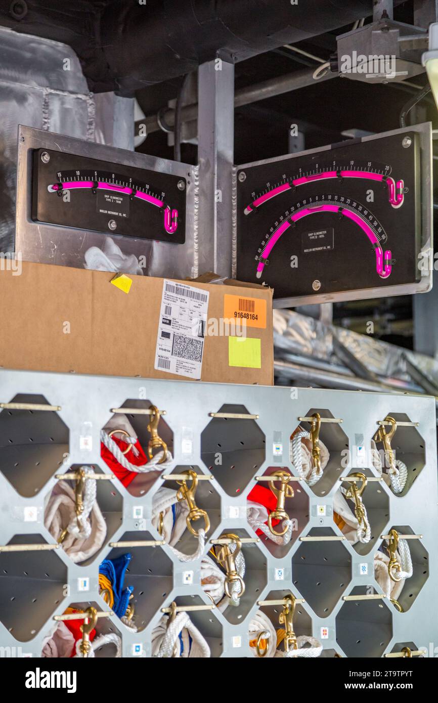 Flag locker and clinometers on board the USS Jackson LCS-6 Independence ...