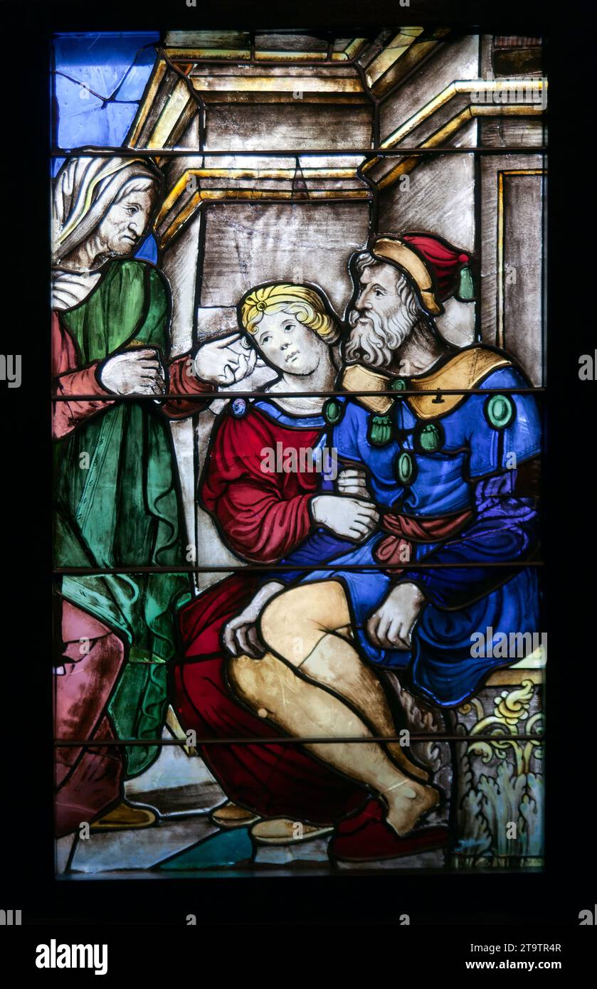 Stained glass window depicting Ruth and Boaz, (about 1549-1557), at the ...