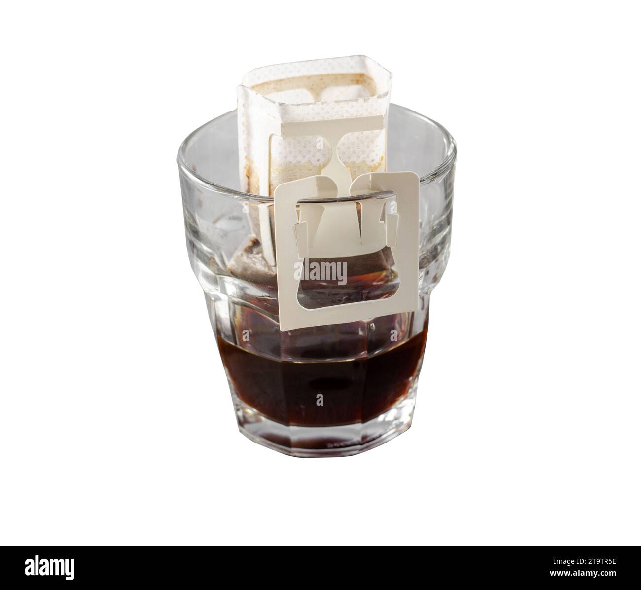 Drip Coffee Bag in a Cup on White Background, The Process of Brewing ...