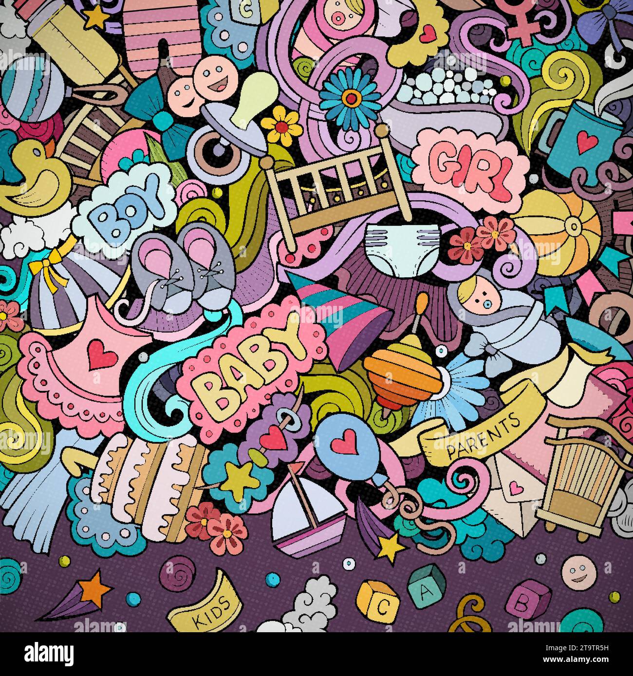 Baby vector doodles border illustration. Child frame design. Newborn ...