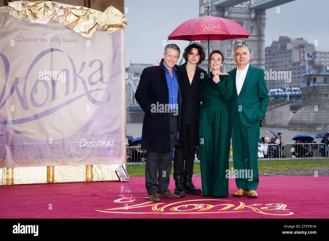 Hugh Grant, from left, Timothee Chalamet, Olivia Colman and Rowan ...