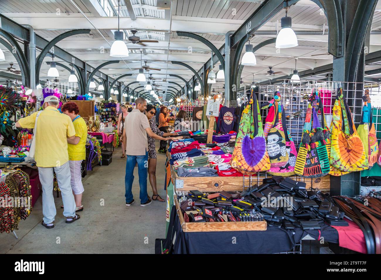 Locals and tourists shopping at the French Market in the historic French Quarter of New Orleans ...