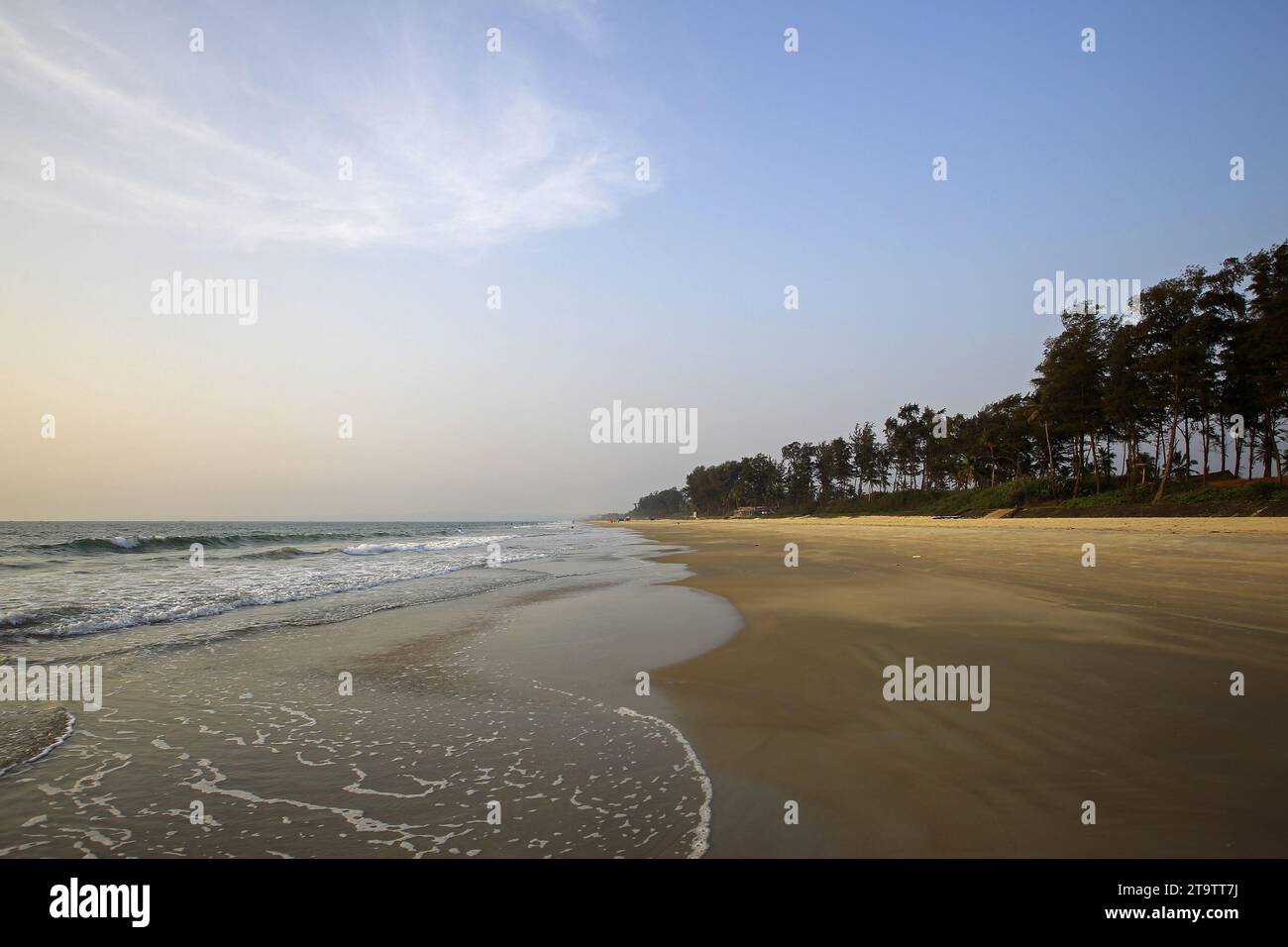 A deserted stretch of beach at Colva Beach in Goa, India Stock Photo ...