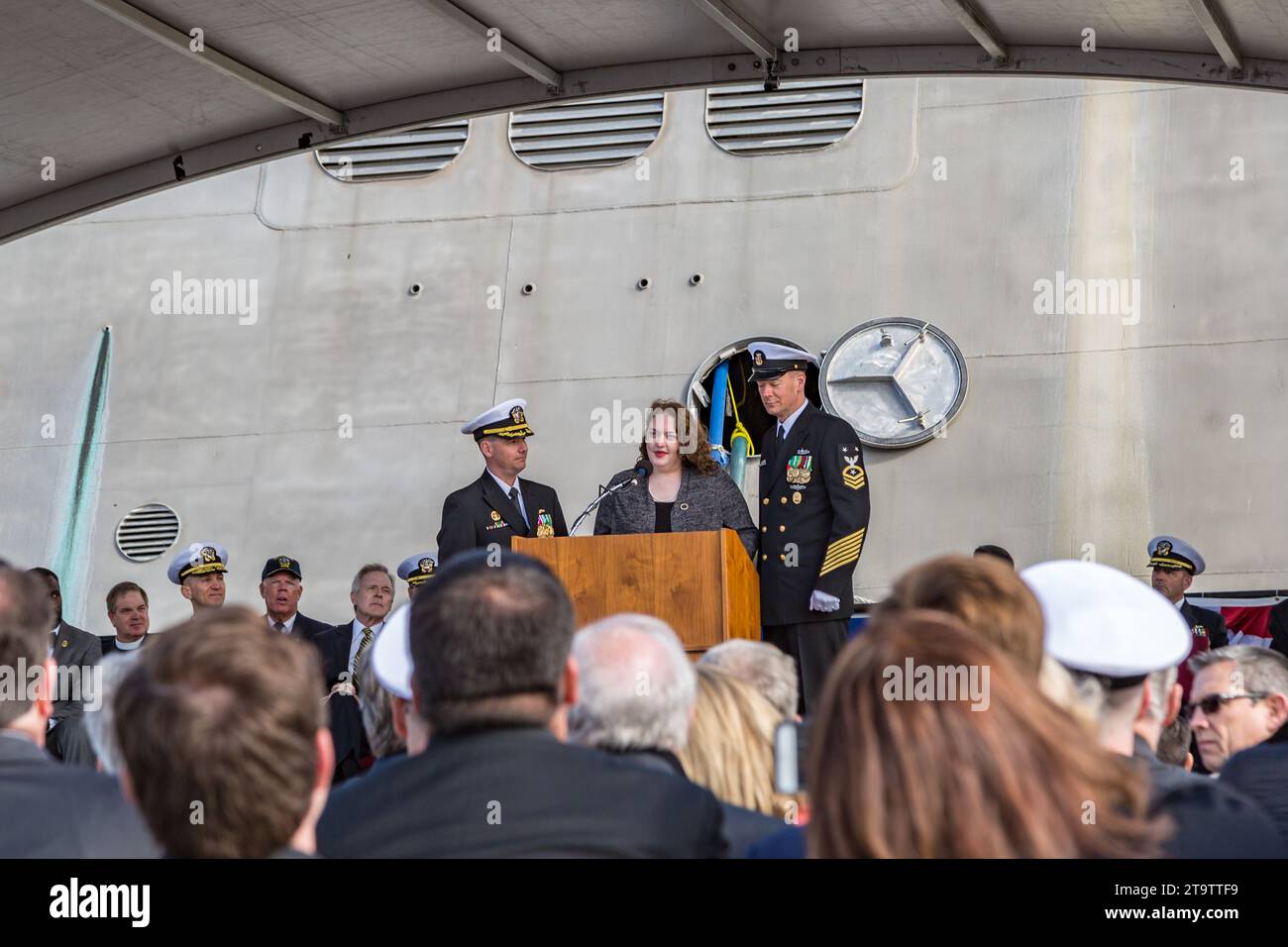 Naval officers and Dr. Katherine H. Cochran at the commissioning ...