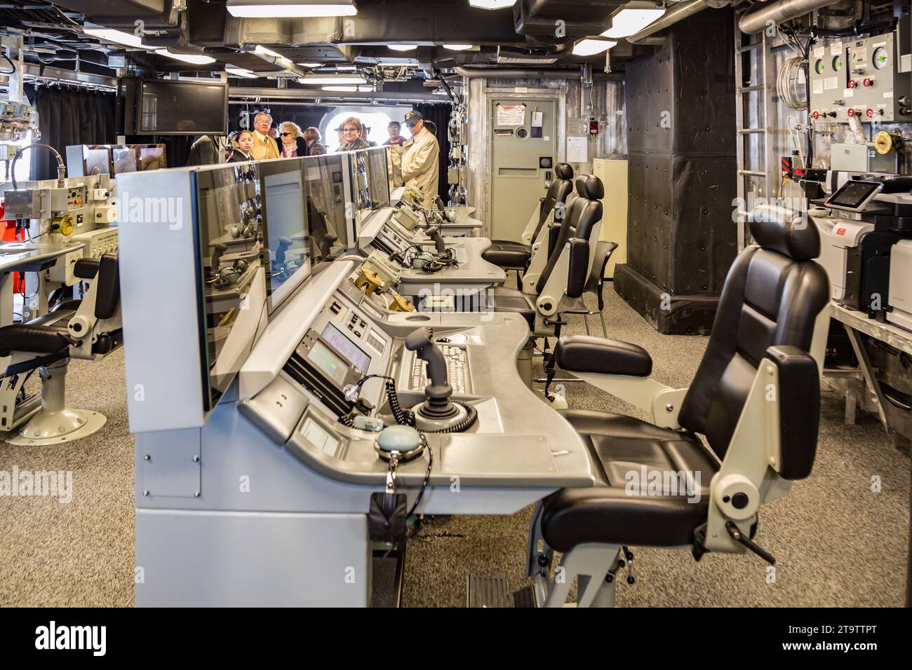 Visitors tour the bridge of the USS Jackson LCS-6 Independence class ...