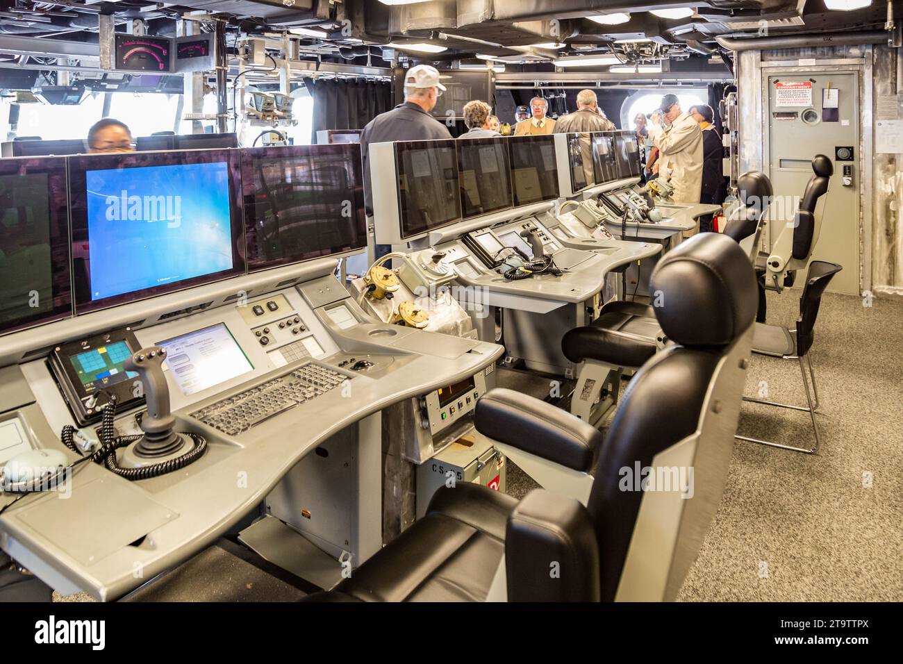 Visitors tour the bridge of the USS Jackson LCS-6 Independence class ...