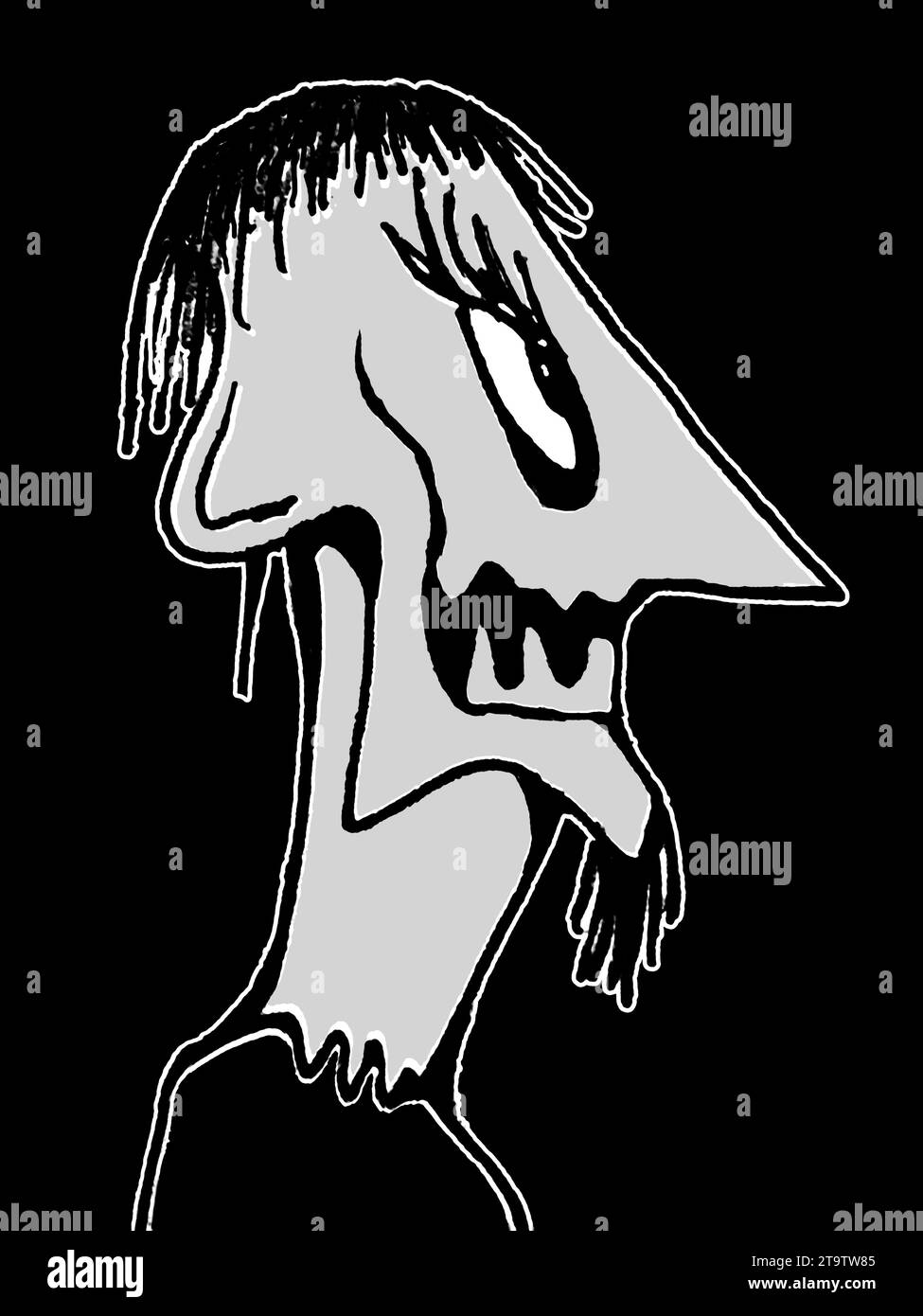 Middle shot portrait modern vampire linear style drawing in monochrome ...