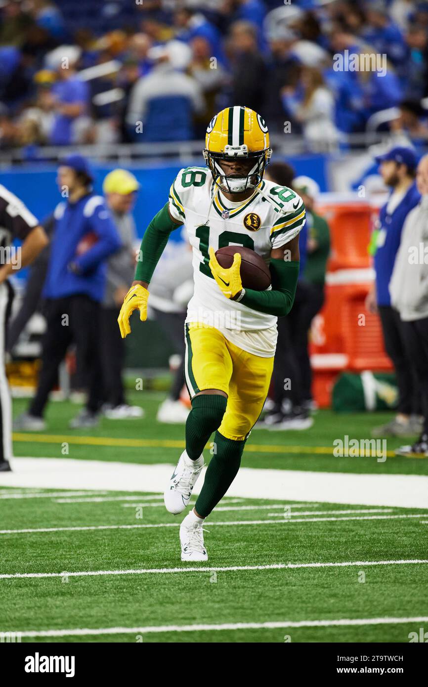 Green Bay Packers wide receiver Malik Heath (18) warms up against the ...